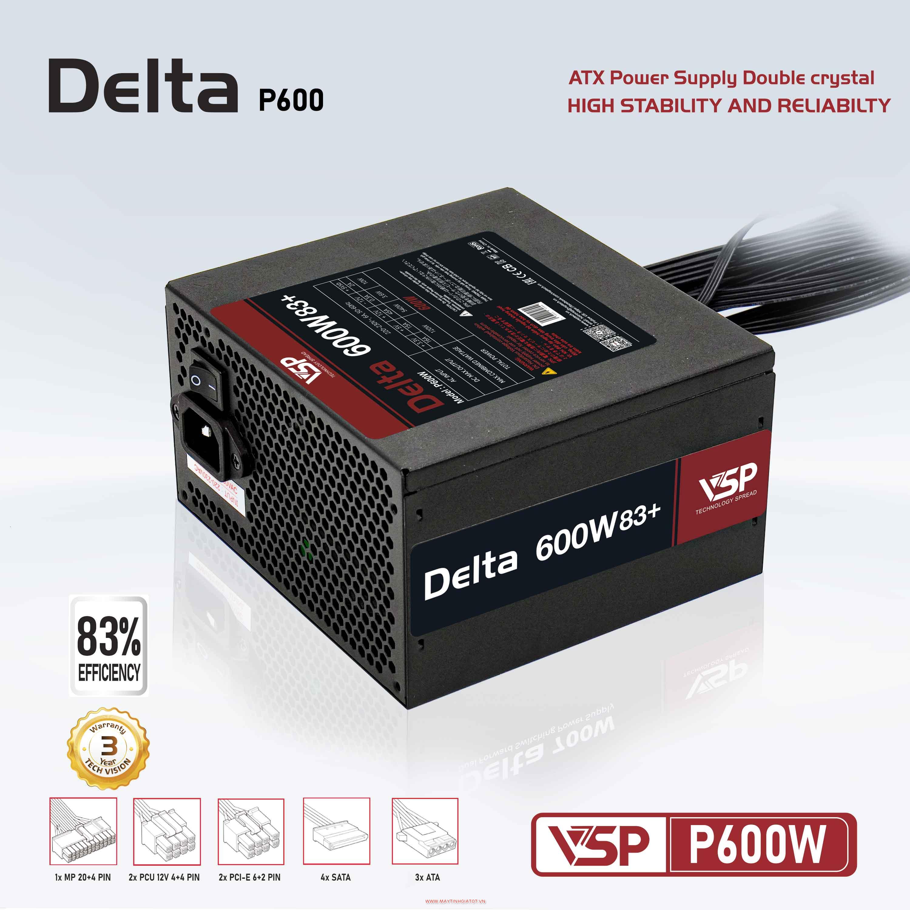 Nguồn Delta P600W (600W) Chính hãng(4+4pin, 6+2pin, Kèm dây nguồn) | Vi ...